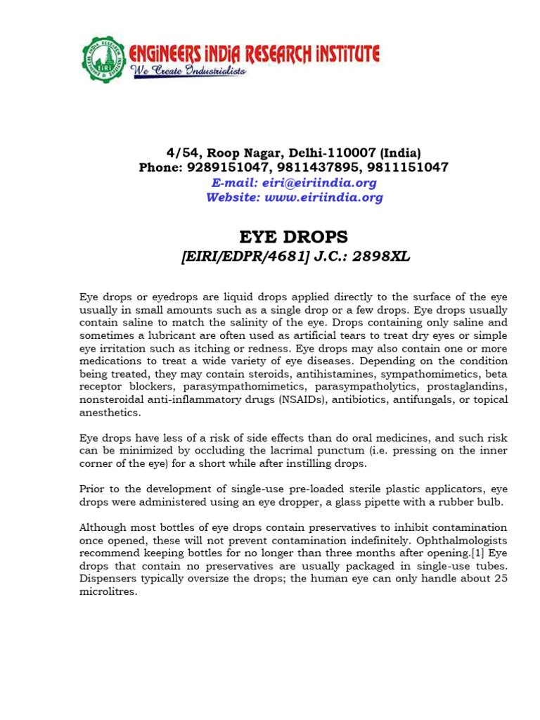 Eye Drop Plant Cost Analysis | PDF