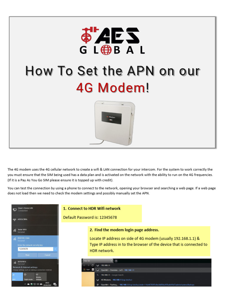 Setting APN on 4G Modem (Screen Capture) | PDF | Computer Network | Modem