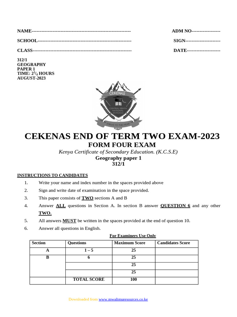 Geography Paper 1 CEKENAS Mocks 2023 | PDF | Volcano | Rock (Geology)