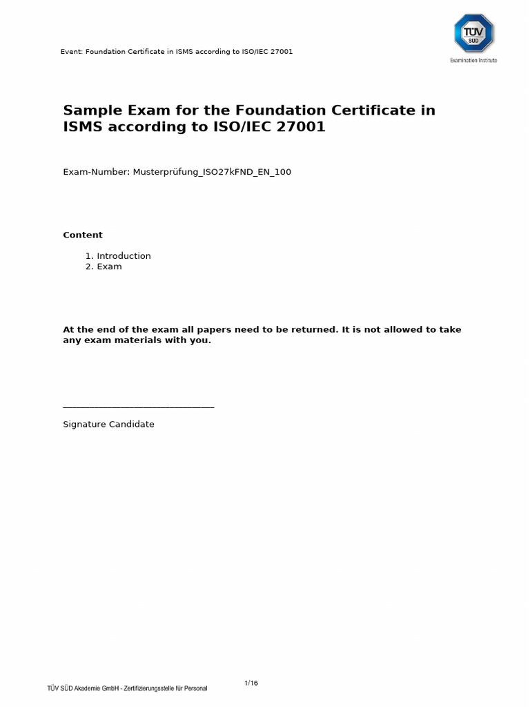 1 TUV Sample Exam For The Foundation Certificate | PDF