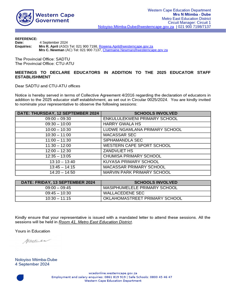 2025 Educator Staff Establishment Meetings | PDF