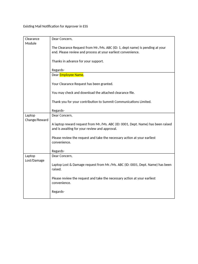 Mail Notification For ESS-V1 | PDF