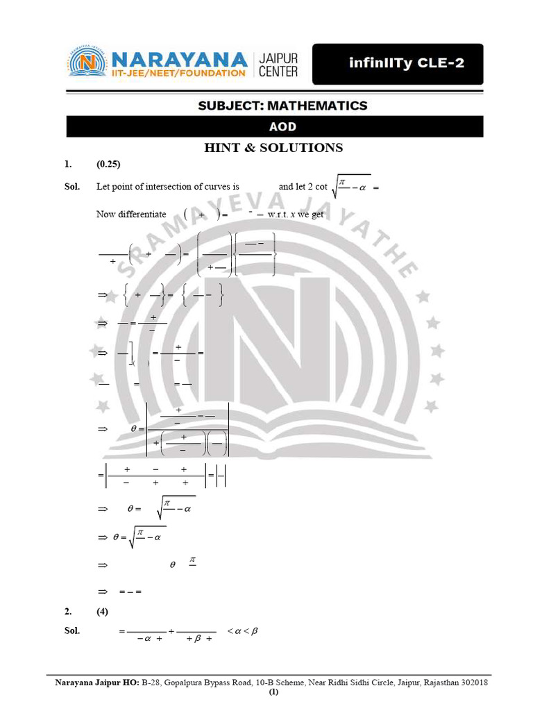 Solutions Mathematics Application of Derivatives CLE by Aditya Pathak | PDF | Mathematical ...