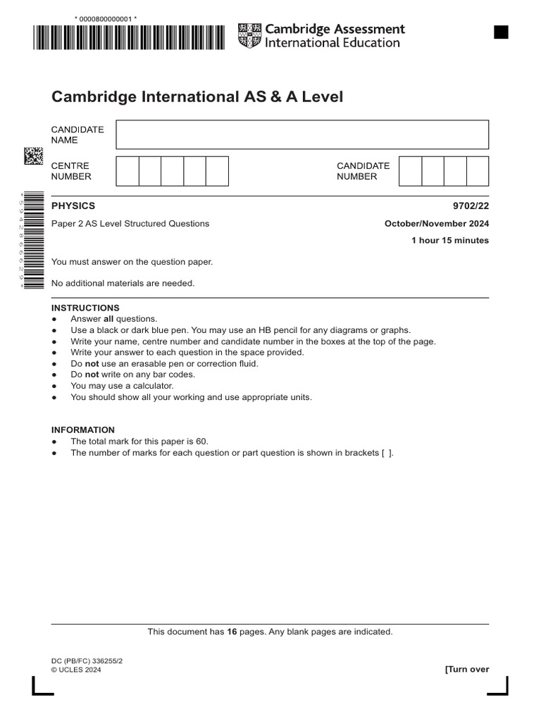 Cambridge International AS & A Level: Physics 9702/22 | PDF | Force ...