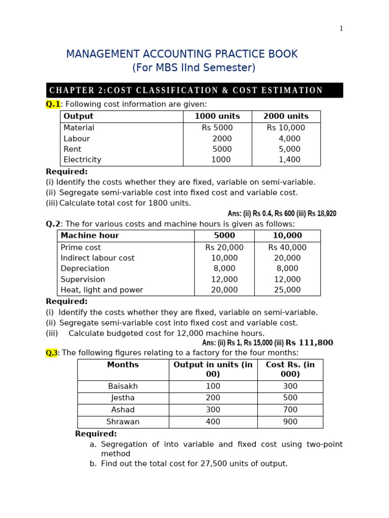 Management Accounting Practice Book MBS IInd Sem | PDF | Net Income ...