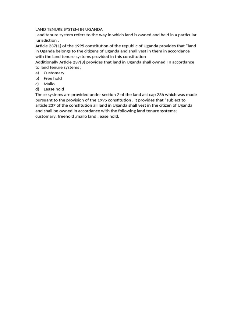 Land Tenure System | PDF