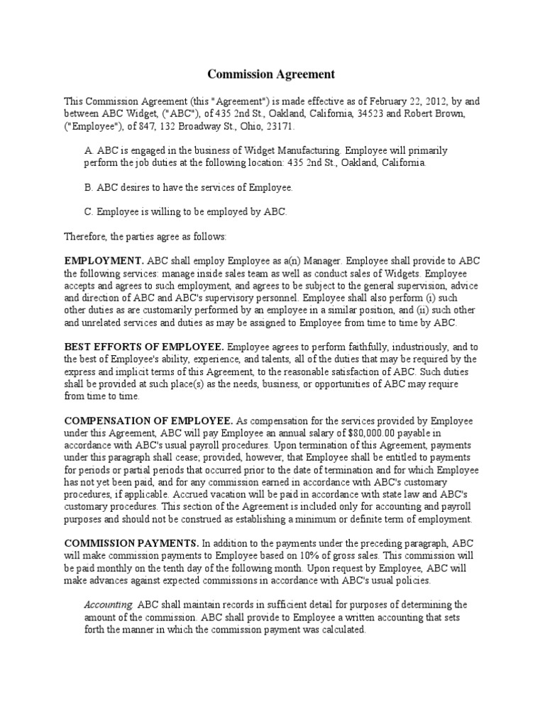 Commission Agreement | Payroll | Employment