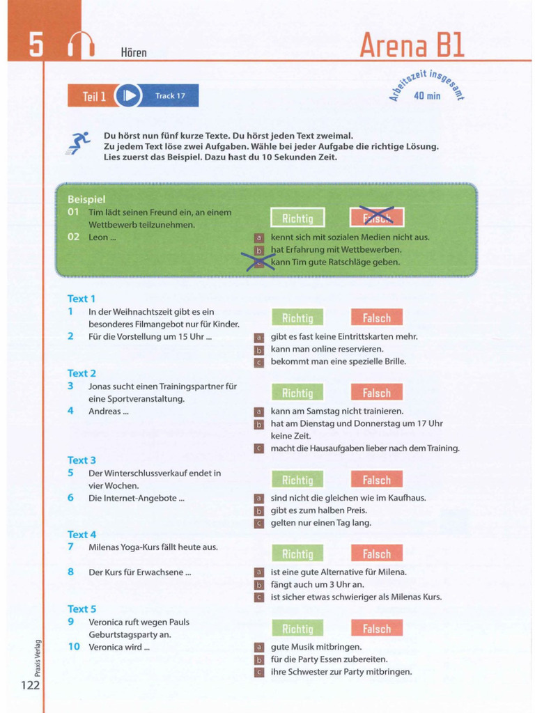 Arena B1 Test 5_Hören_12.10.2024 | PDF