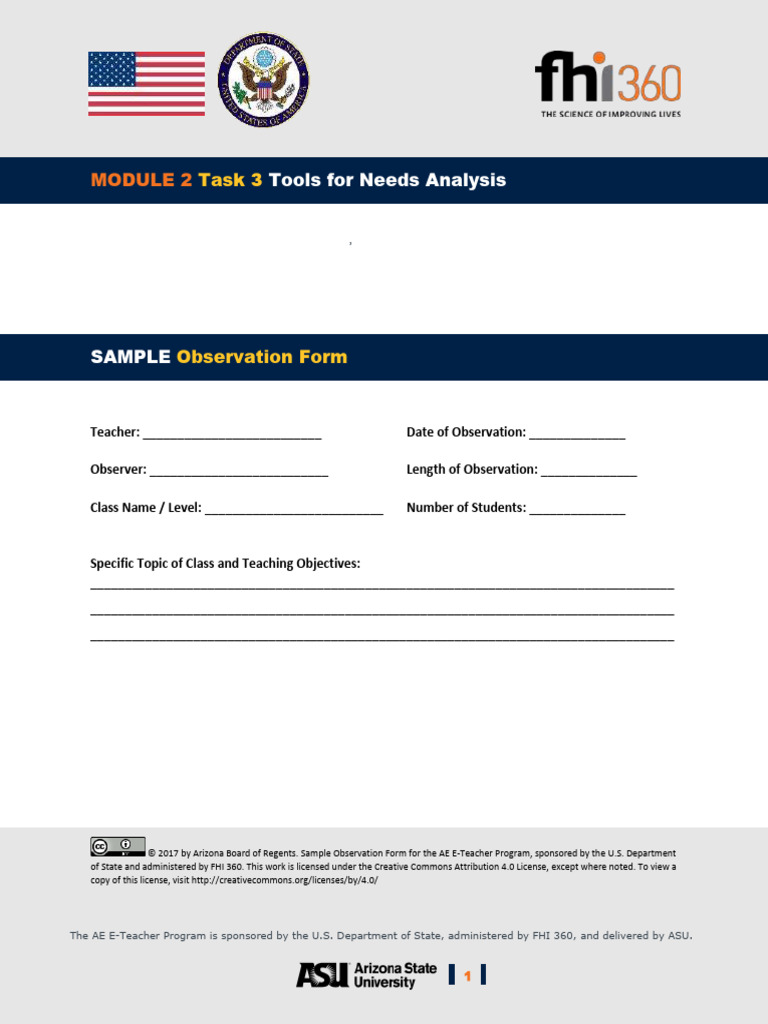 Module 2 - Sample Observation Form | PDF | Teachers | Cognition
