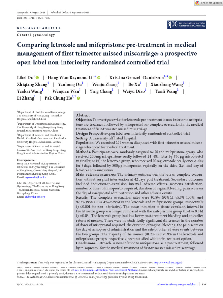 BJOG - 2023 - Du - Comparing Letrozole and Mifepristone Pre Treatment ...