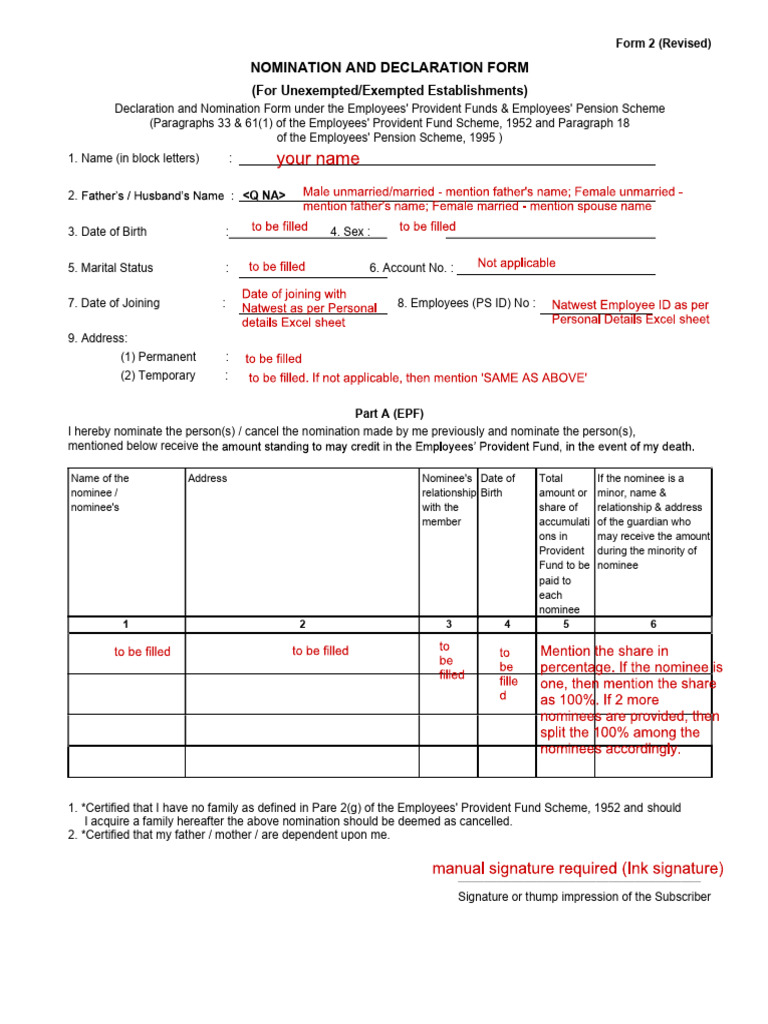 EPF & EPS Nomination Declaration Form | PDF