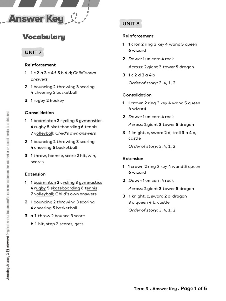 Amazing Journey 3 Term 3 Answer Key | PDF