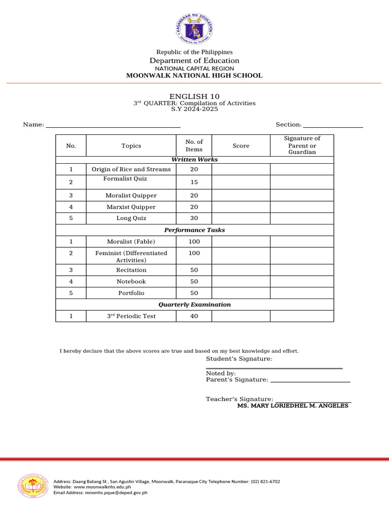 Compilation of Activities in English 10 2 | PDF