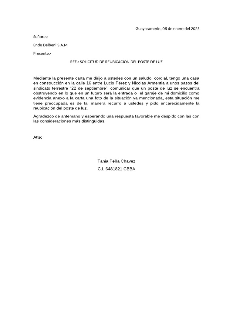 Solicitud de Reubicación de Poste | PDF