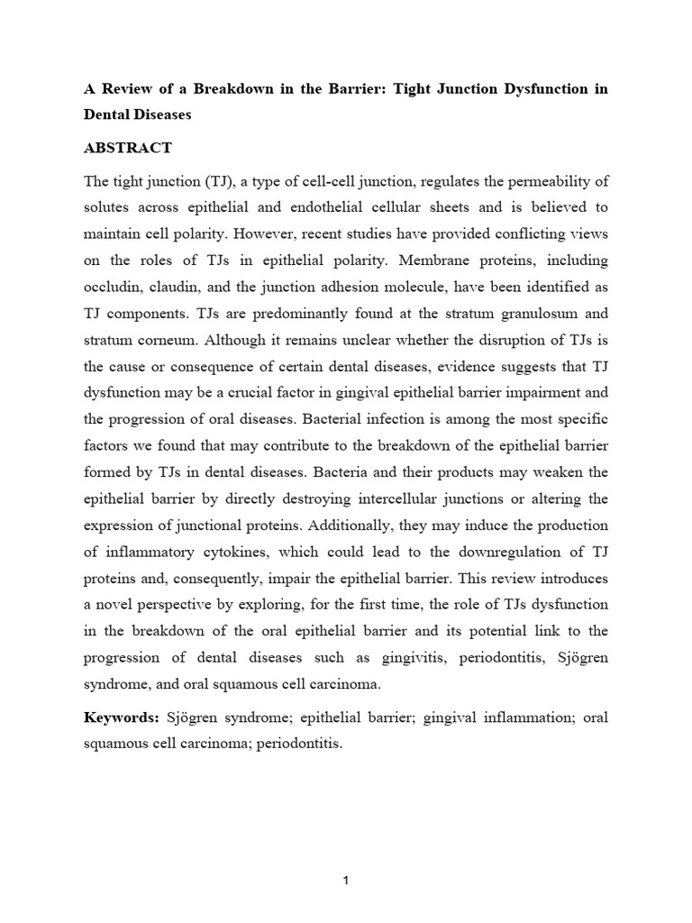 A Review of A Breakdown in The Barrier - Tight Junction Dysfunction in ...