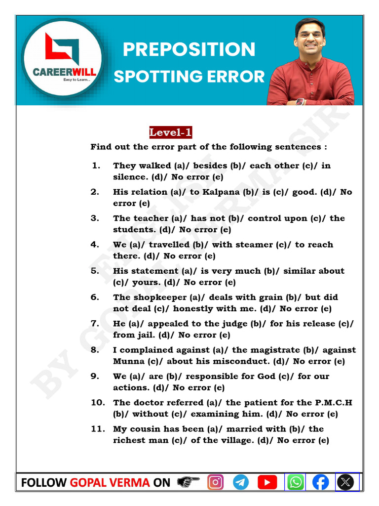 Preposition Practice Sheet | PDF