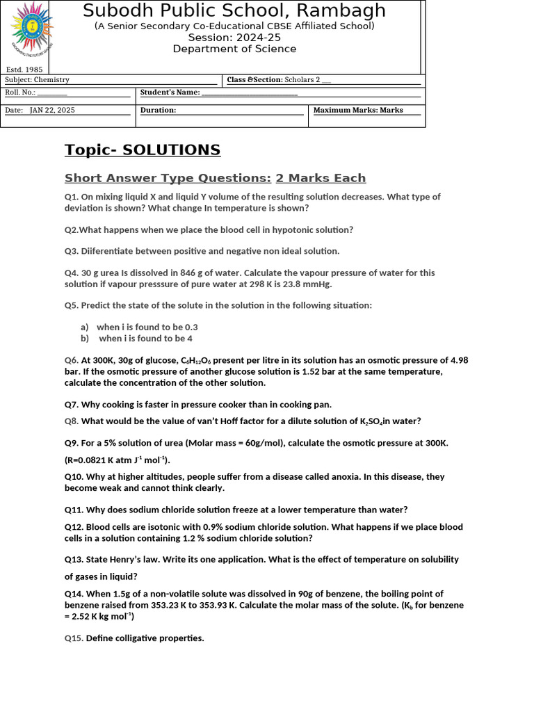 Worksheet 2 SOLUTION | PDF | Chemistry | Physical Chemistry