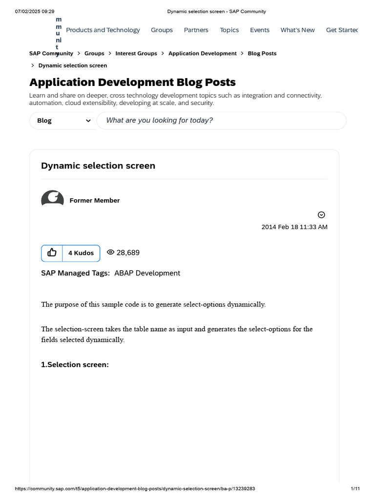 Dynamic Selection Screen - SAP Community | PDF | Computer Programming | Computing