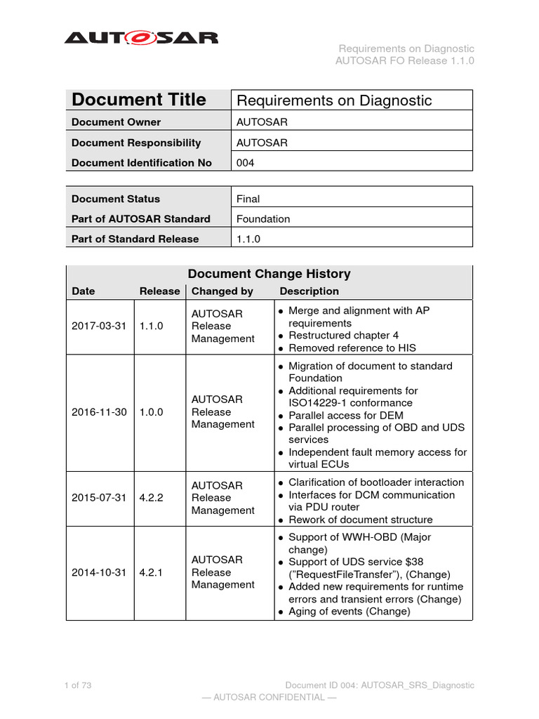 AUTOSAR SRS Diagnostic | PDF | Computer Science | Computer Engineering