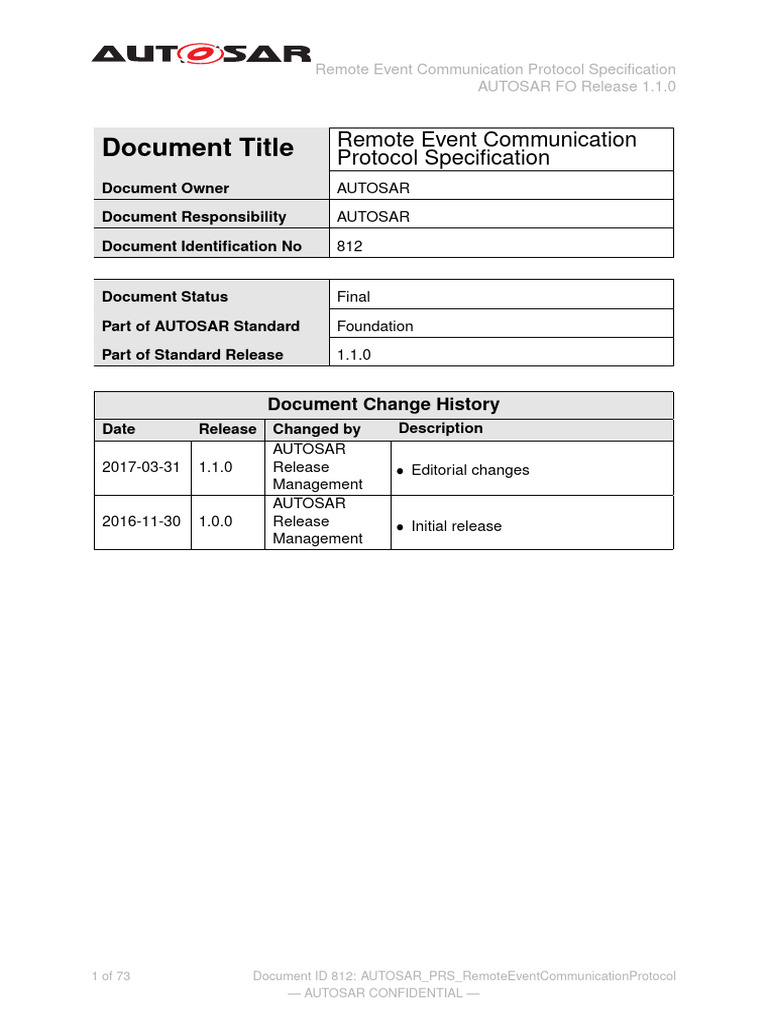 AUTOSAR PRS RemoteEventCommunicationProtocol | PDF | Specification (Technical Standard) | Computing