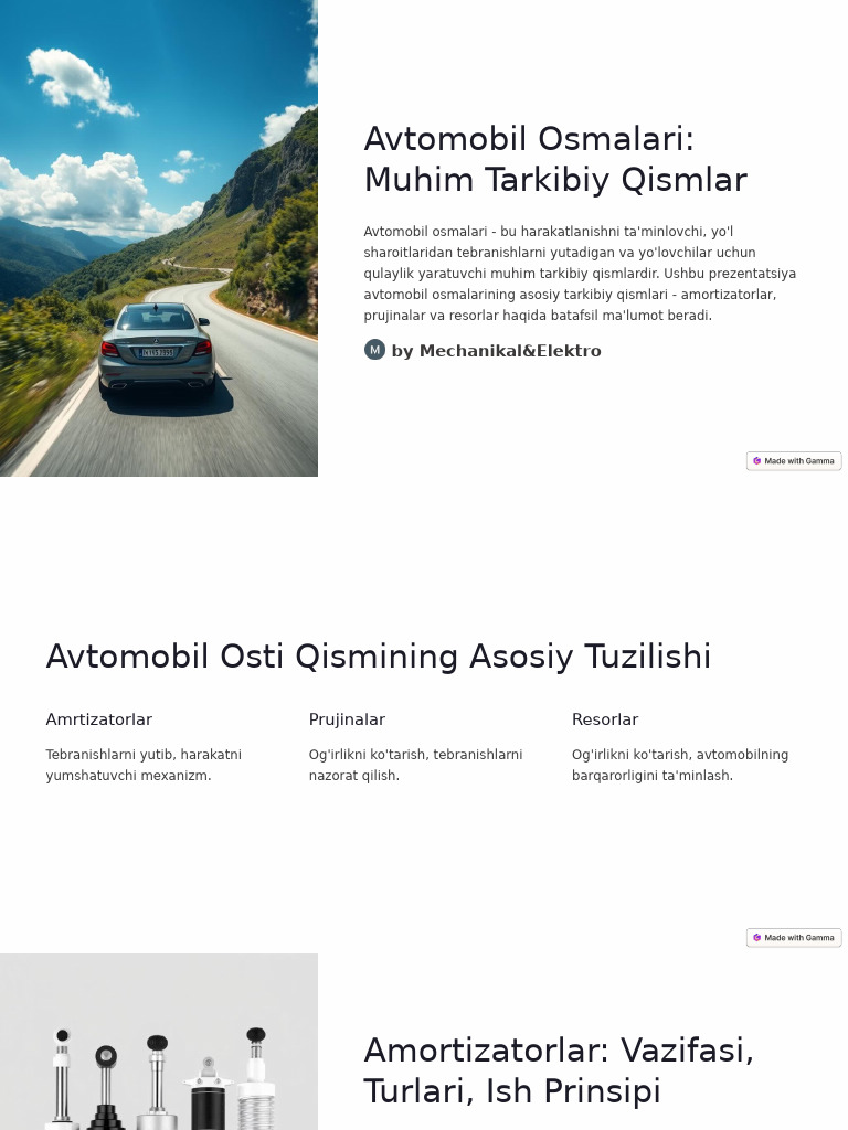 Avtomobil Osmalari Muhim Tarkibiy Qismlar | PDF