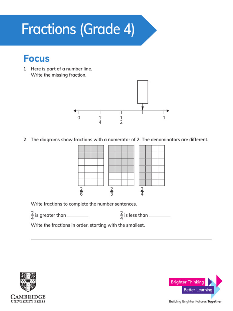Grade 4 Fractions Worksheet - Cambridge | PDF | Algebra | Mathematical ...