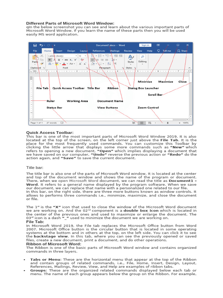 Different Parts of Microsoft Word Window | PDF | Microsoft Word | Window (Computing)