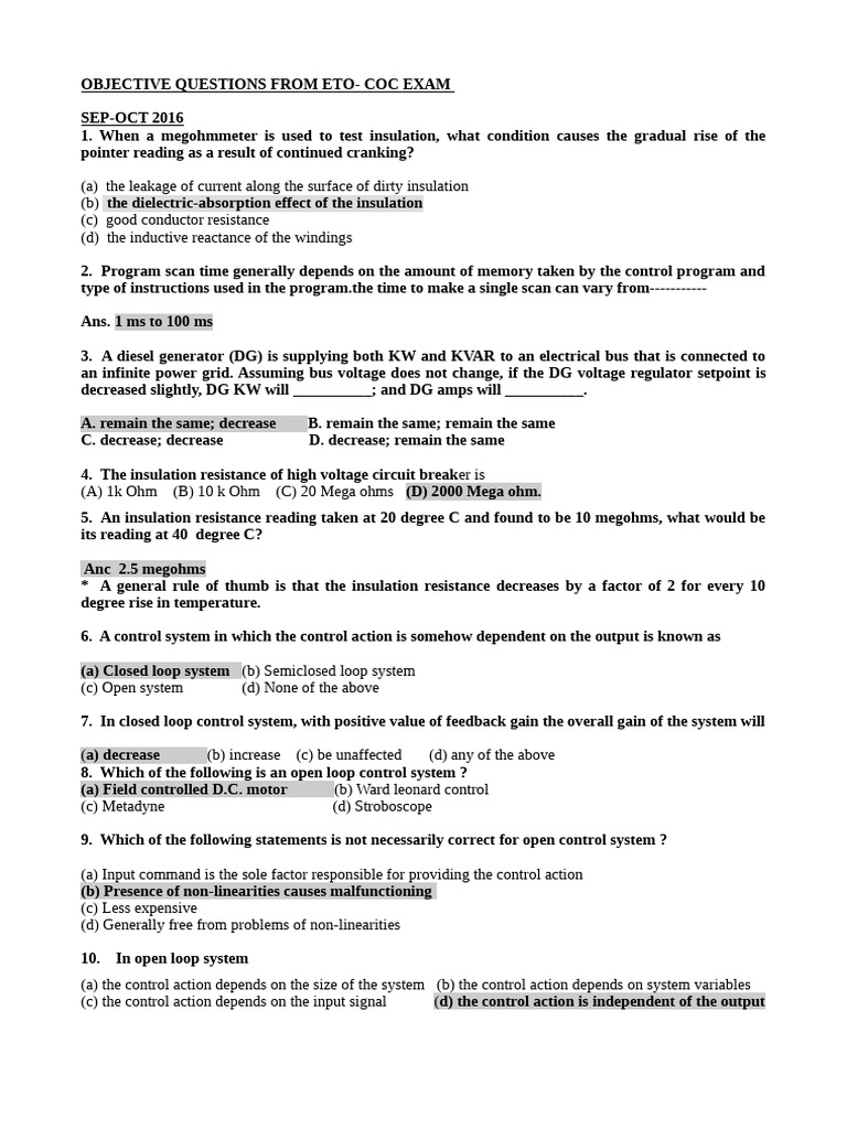 ETO-COC Exam Objective Questions 2016 | PDF | Relay | Electric Motor