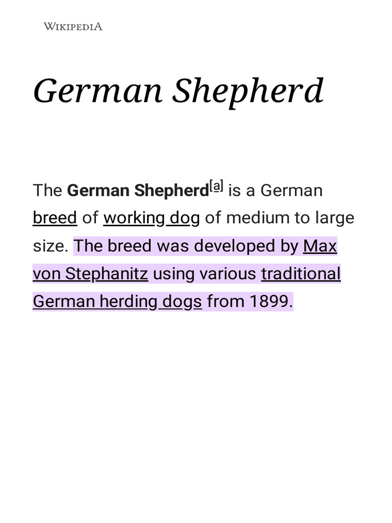 German Shepherd - Wikipedia | PDF | German Shepherd | Dog Breeds