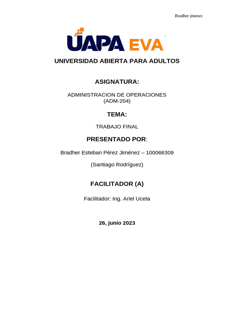 Proyecto Final Administracion de Operaciones | PDF | Jefe de operaciones | Business