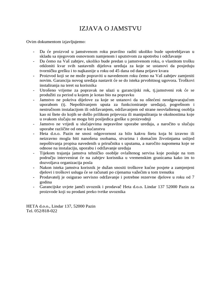 Izjava o Jamstvu Fer | PDF