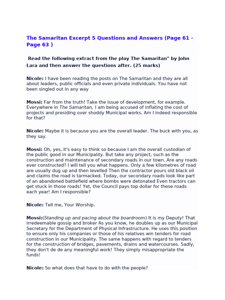 Questions & Answers on The Samaritan Excerpt | PDF