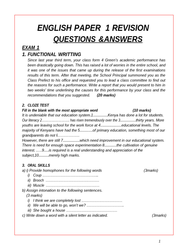 English Paper 1 Question and Answers | PDF | Poetry