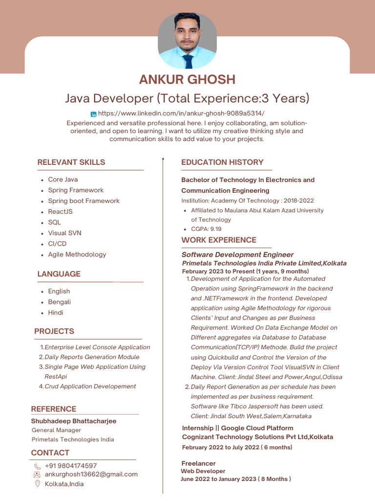 Ankur Ghosh Java Developer Resume | PDF | Spring Framework | Computing