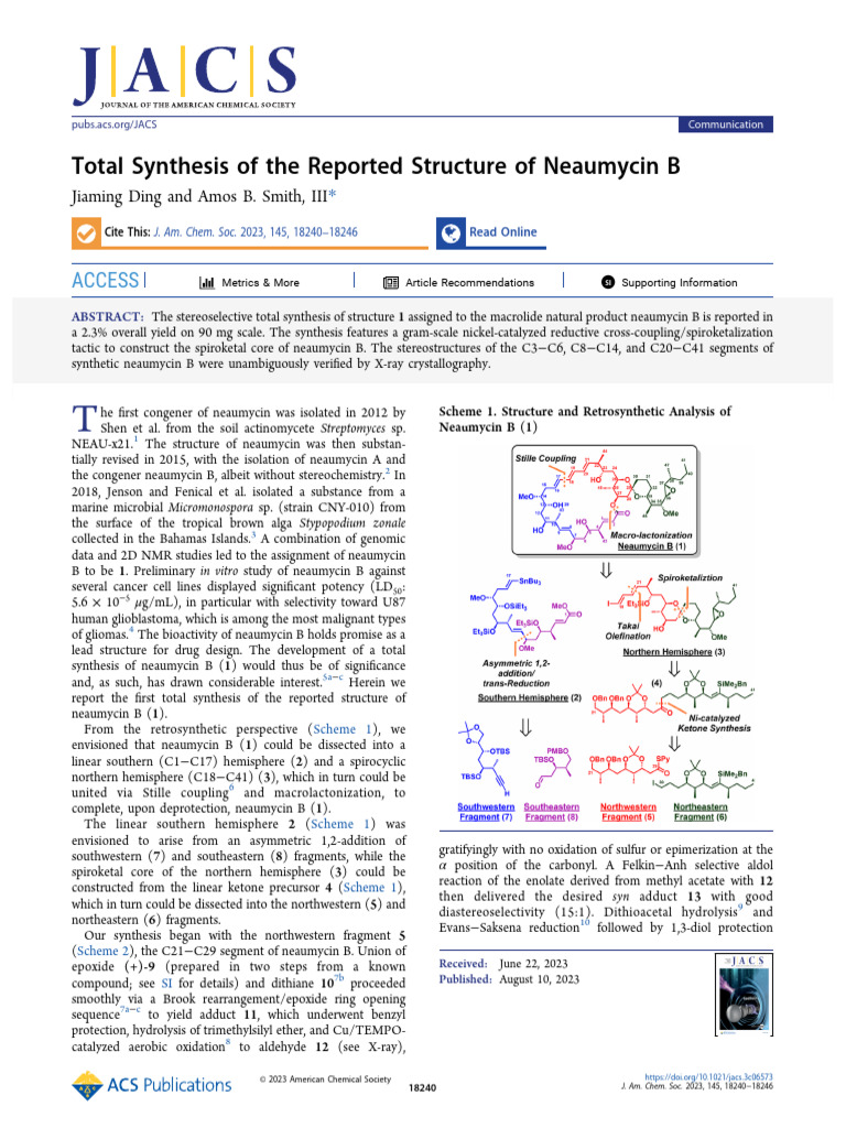 Total Synthesis of Neaumycin B | PDF | Aldehyde | Organic Chemistry