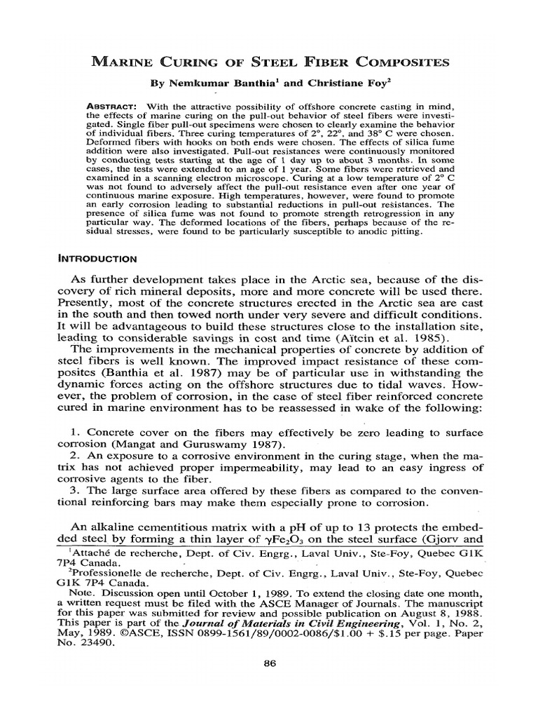 Banthia Foy 1989 Marine Curing of Steel Fiber Composites | PDF ...