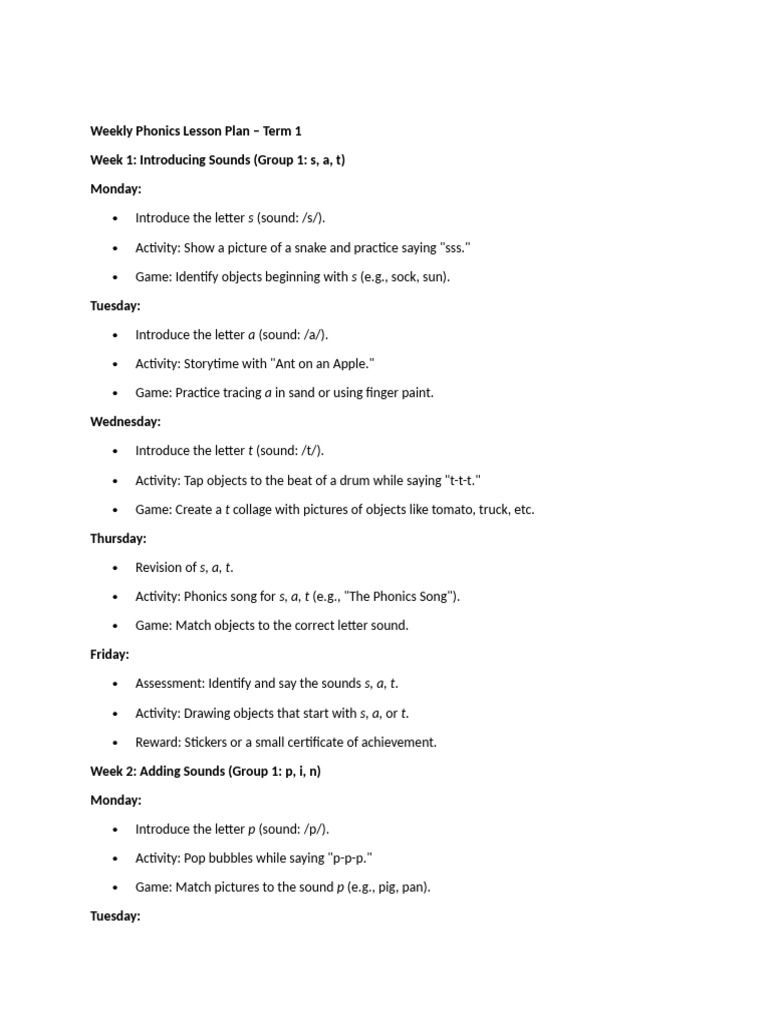 Weekly Phonics Lesson Plan Suffah | PDF | Phonics | Consonant