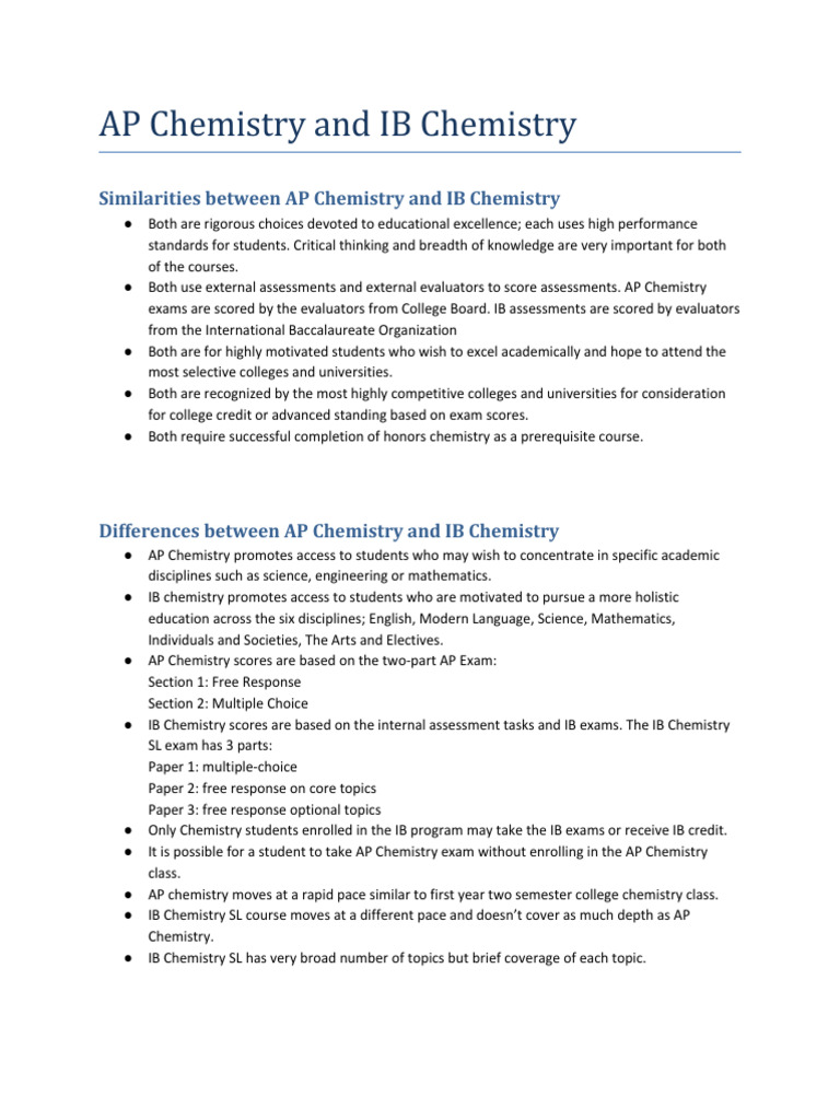 AP vs. IB Chemistry: Key Comparisons | PDF | Advanced Placement ...