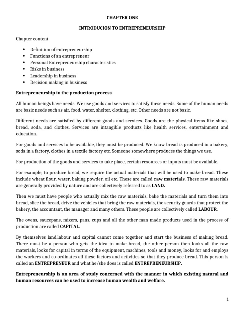 Entrepreneurship Notes 1 | PDF | Leadership | Entrepreneurship