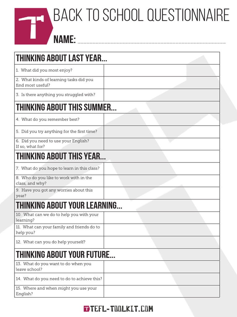 Back To School Questionnaire | PDF