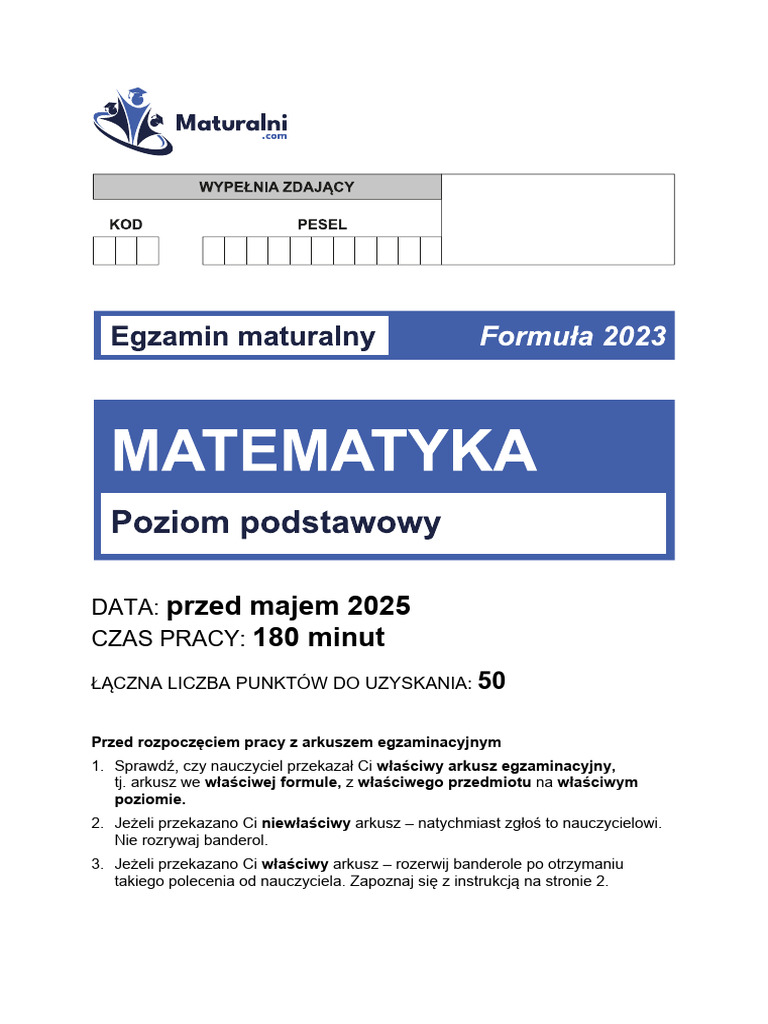 Arkusz Matury Próbnej Formuła 2023 Aktualizacja Lipiec 2024 | PDF