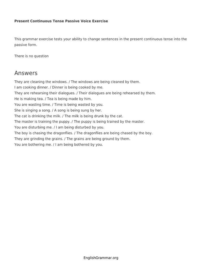 Present Continuous Passive Voice Exercise | PDF