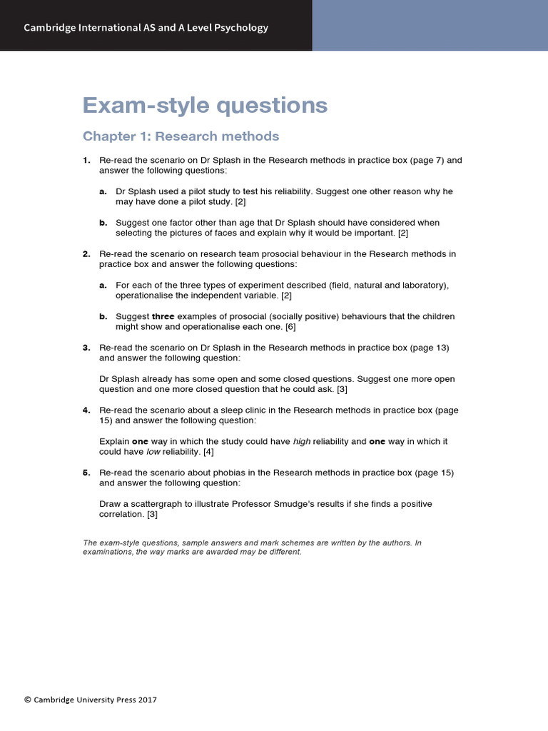 Chapter 5 - Exam Style Questions | PDF | Experiment | Evaluation Methods