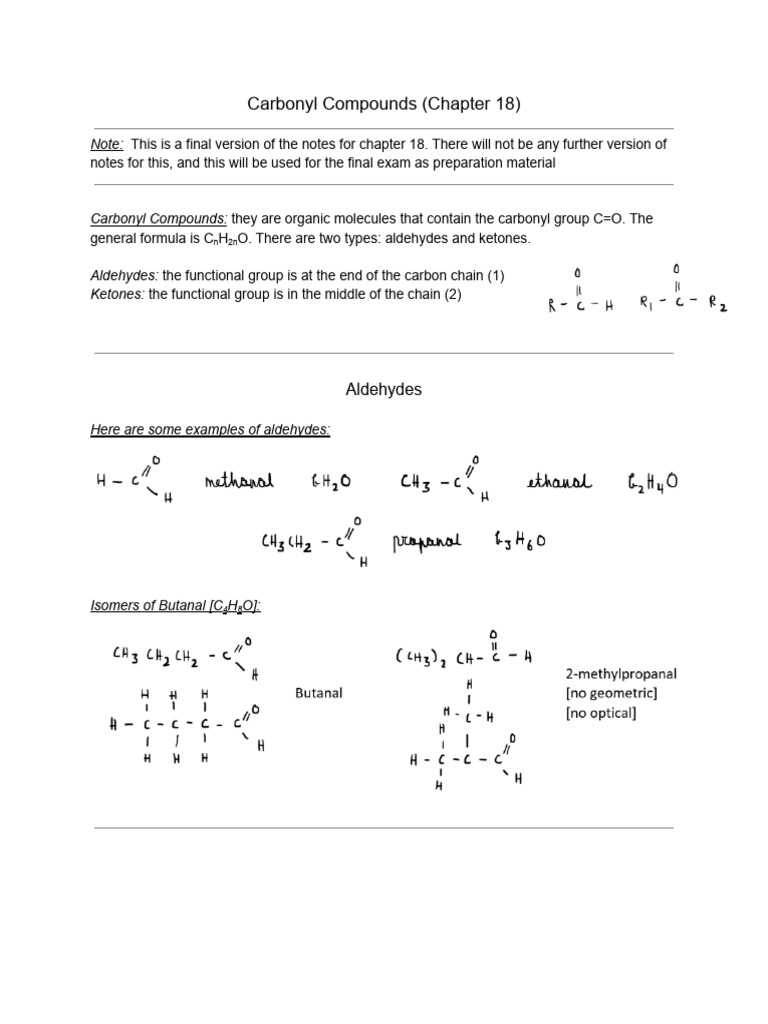 Carbonyl Compounds Overview and Reactions | PDF | Aldehyde | Ethanol
