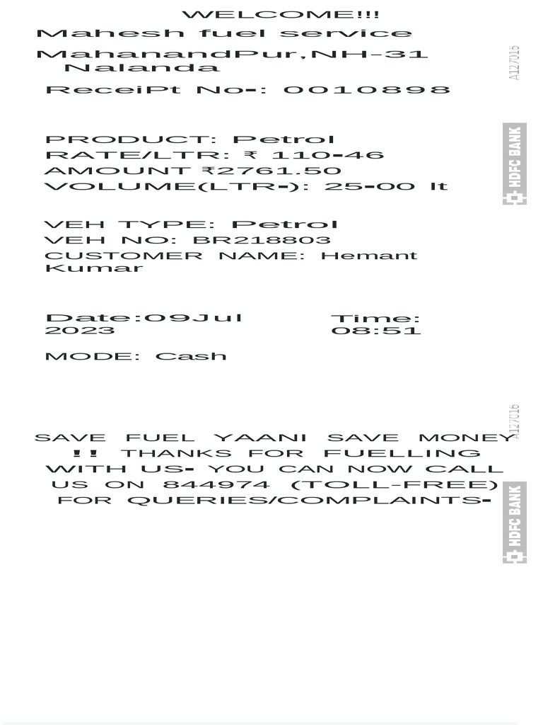Hemant Kumar Petrol Bill July 2 | PDF