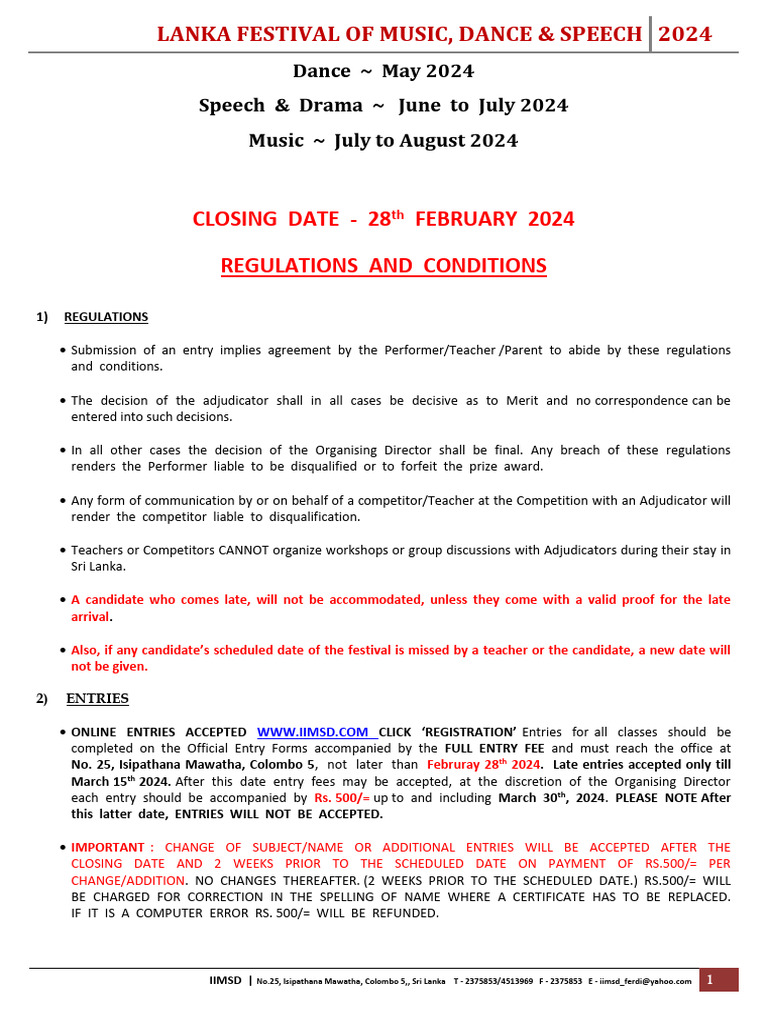 2 - FESTIVAL Regulations & Conditions 2024 | PDF