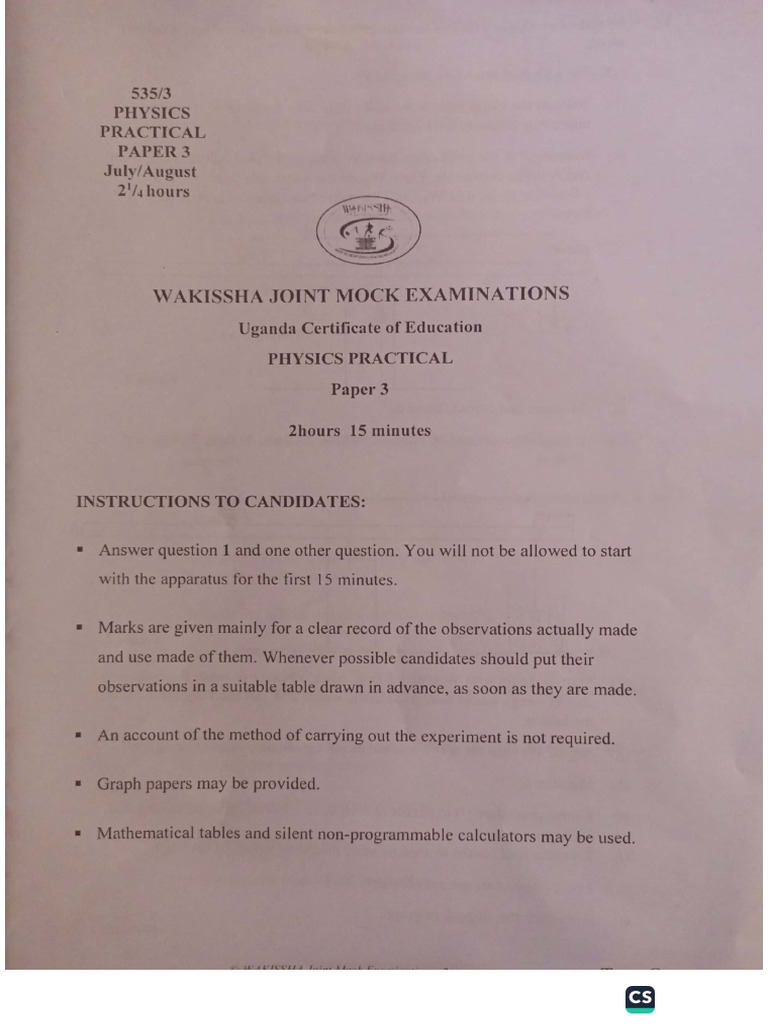 Wakisha O Level Physics Practical Questions | PDF
