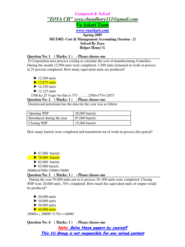 MGT 402 Obj | PDF | Cost Of Goods Sold | Inventory