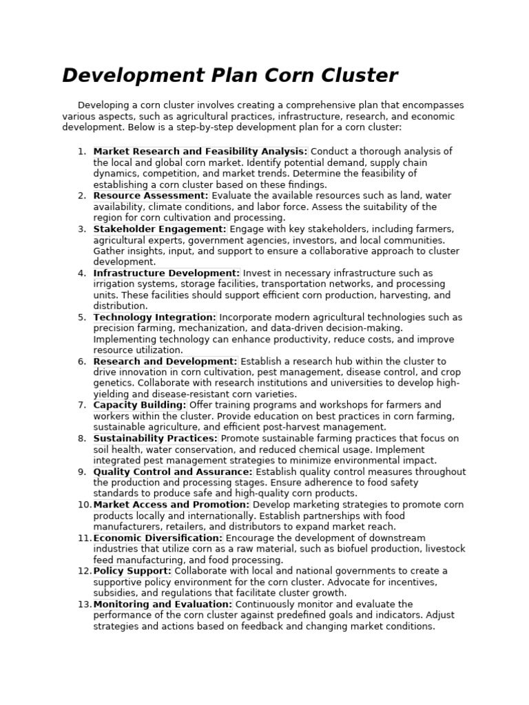 Development Plan Corn Cluster | PDF | Agriculture | Sustainable Agriculture