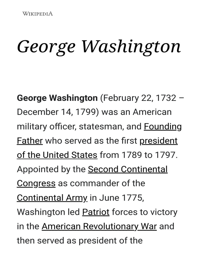 George Washington: First U.S. President | PDF | George Washington ...